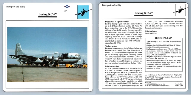 BOEING KC-97 - Transport - Warplanes Collectors Club Card £1.25 - PicClick UK