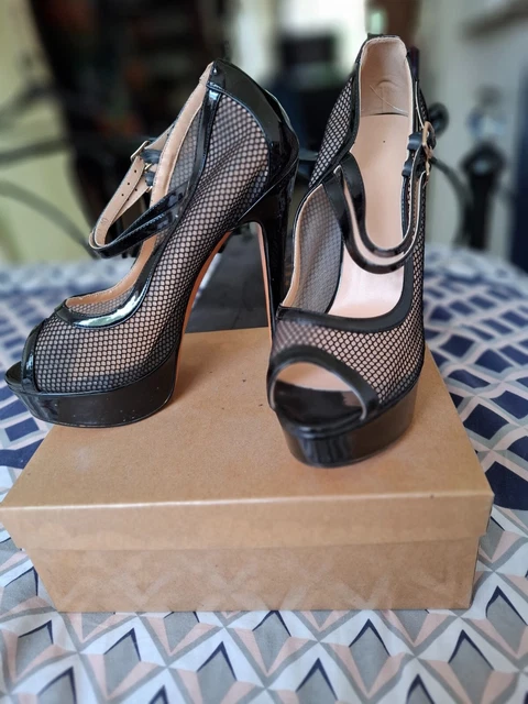 PLATFORM MESH PEEP toe Mary jane shoes 6inch spike heelheel £1.75 ...