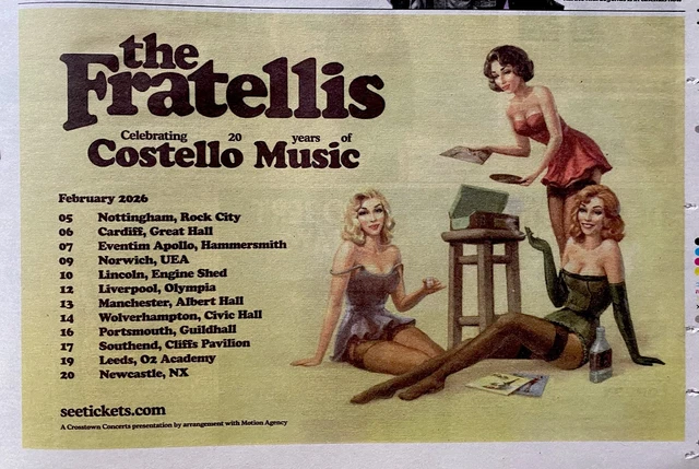 THE FRATELLIS LIVE Costello Music Tour Dates 2026 Newspaper Advert ...