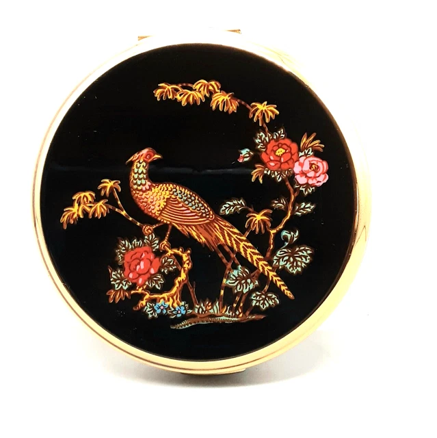 VINTAGE STRATTON POWDER Compact Black with Chinese Pheasant and Flower ...