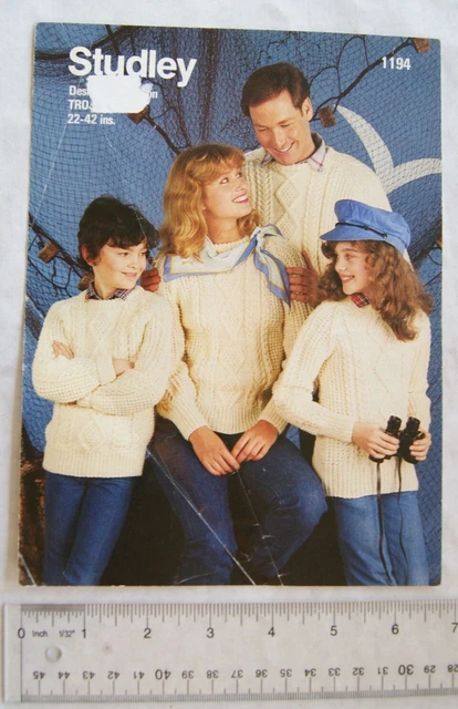 VINTAGE: STUDLEY 1194 family sweaters, aran, 22-42 inch, 56-107 cm £2. ...