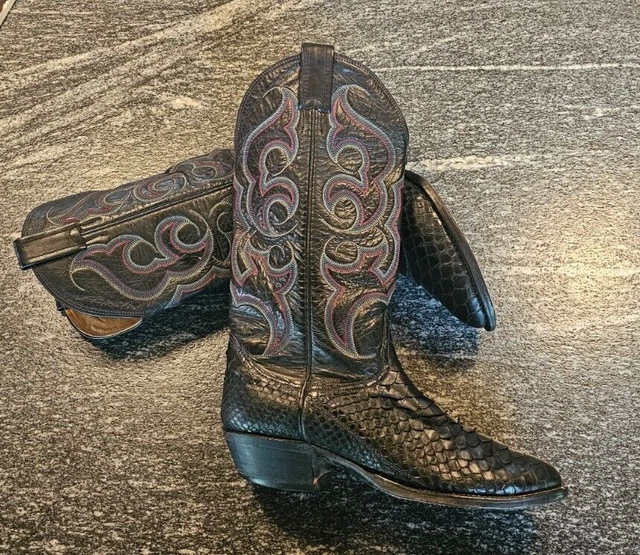 NOCONA MEN'S VINTAGE Python Belly Snakeskin Black Cowboy Boots Size 8.5 ...
