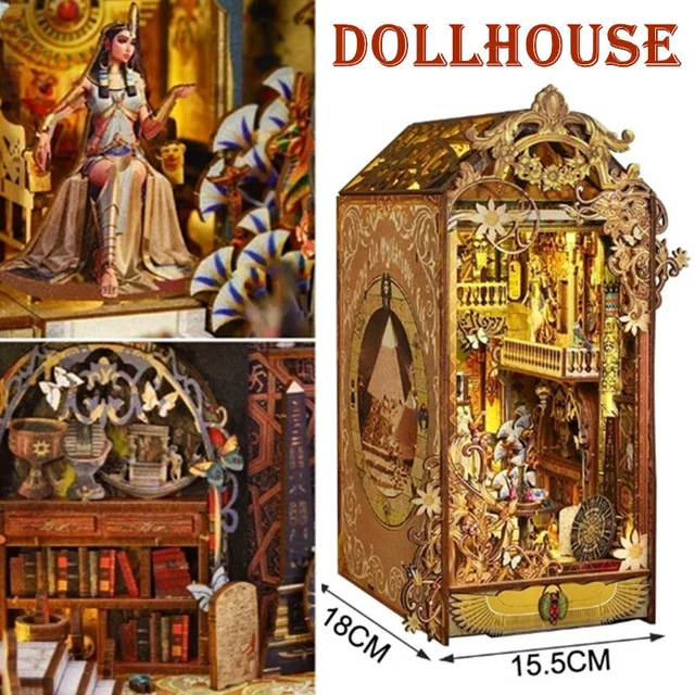 WOODEN DIY DOLLHOUSE Retro Egypt Style Book Nook Shelf Insert Miniature ...
