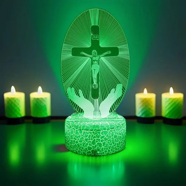 JESUS CROSS 3D Easter LED Night Light Crucifix Optical Illusion £18.88 ...
