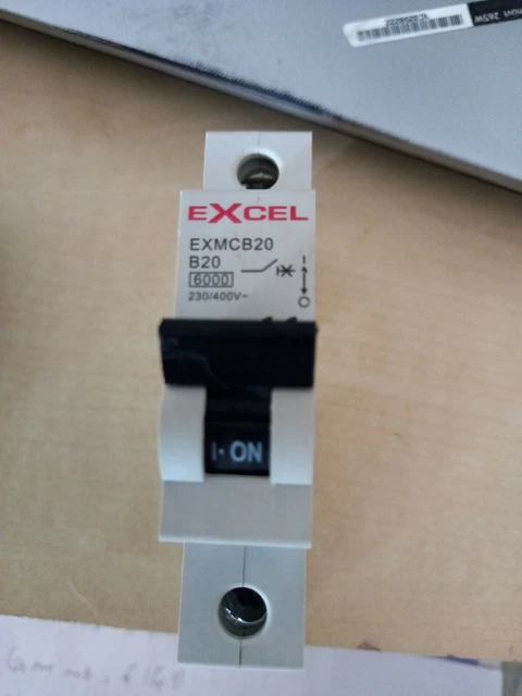 EXCEL 20AMP MCB 20A BS60898 6KA TYPE B EXMCB20 £14.99 - PicClick UK