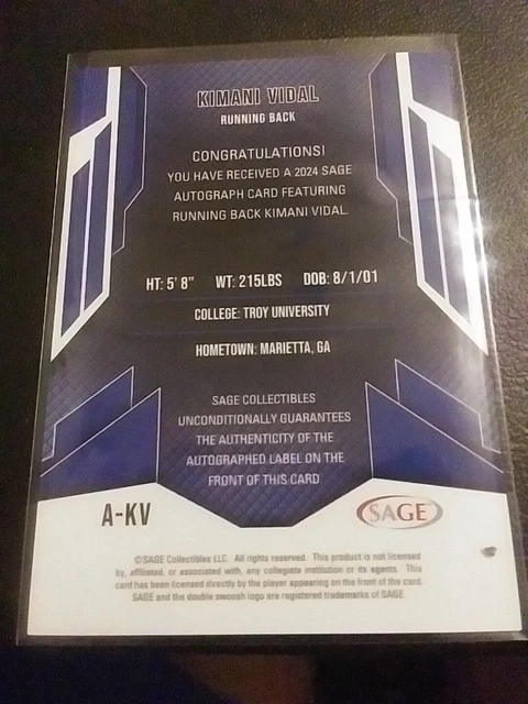 KIMANI VIDAL 2024 SAGE HIGH SERIES SILBER ROOKIE AUTO #A-KV LOS ANGELES ...