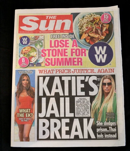 THE SUN UK Newspaper 25/06/22 June 25th 2022 Katie Price Avoids Jail Mo ...