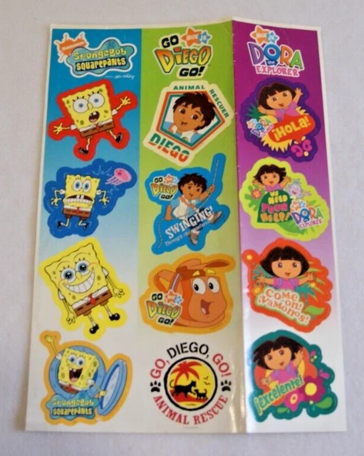 NICKELODEON STICKER SHEET Spungebob Squarepants, Dora the Explorer, Go ...