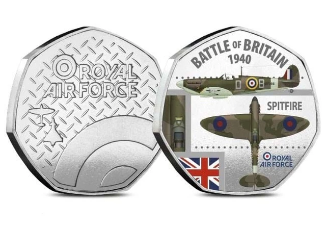 RAF BATTLE OF Britain 1940 Spitfire, 50p Shaped Coin In Coin Capsule ...