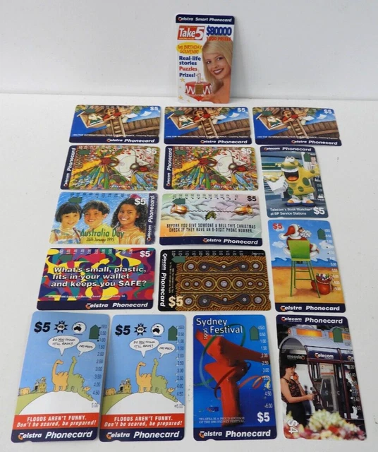 16X TELECOM TELSTRA 1990s Phone Calling Cards Bundle 1x $4, 14x $5, 1x ...