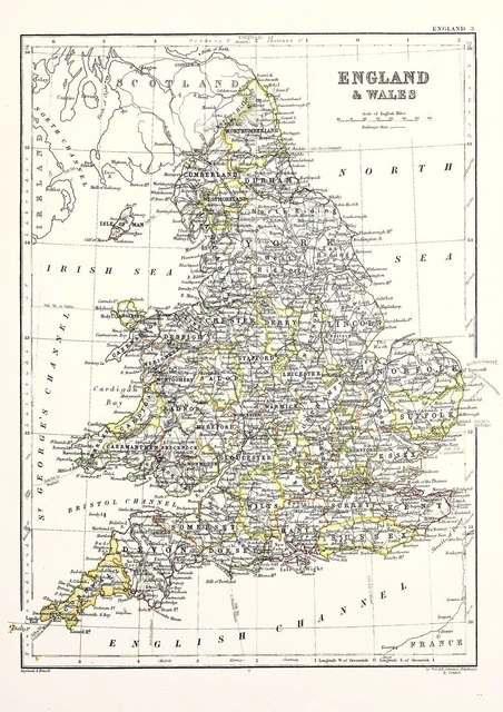 VINTAGE OLD MAP of England and Wales Wall Art Poster Print Picture A3 ...