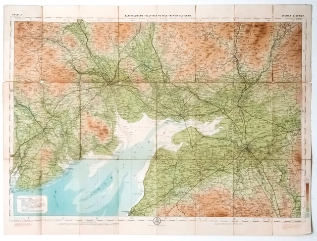 ANTIQUE BARTHOLOMEWS HALF Inch Contoured Map Sheet 2 The Solway 1923 ...
