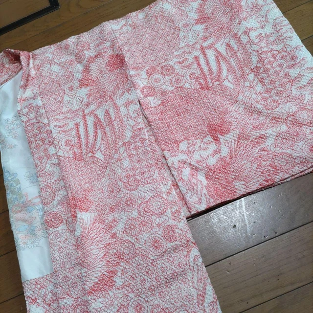 JAPANESE RETRO FULL Diaphragm Jacket Basting Thread Pure Silk Red Line ...