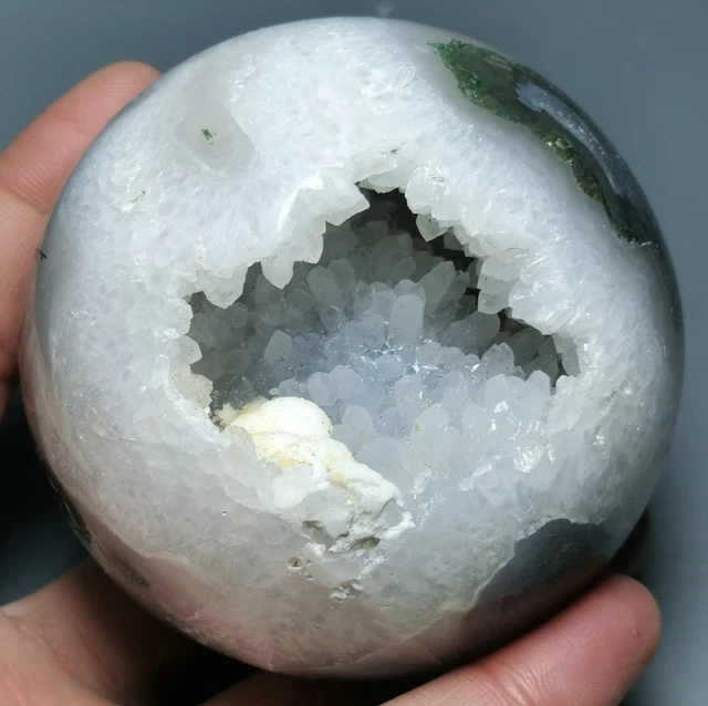 RAW NATURAL MOSS Agate Quartz Geode Crystal Sphere Ball Reiki Stone ...