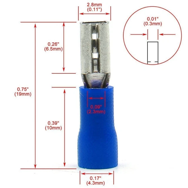 200PCS FEMALE INSULATED Crimp 14-16AWG Wire Connectors 2.8mm Spade ...