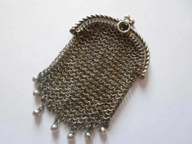 ANCIENNE AUMÔNIÈRE BOURSE en argent massif ; 1 compartiment EUR 35,00 ...