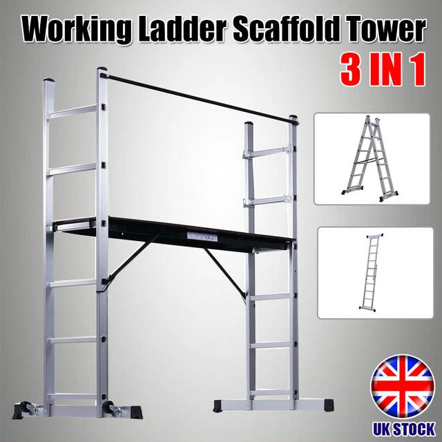 ALUMINIUM SCAFFOLDING LADDER Work Platform 3in1 Combination Multi ...