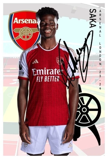 BUKAYO SAKA - ARSENAL PORTRAIT 2023/24 - 6x4 Signed Autograph Print ...