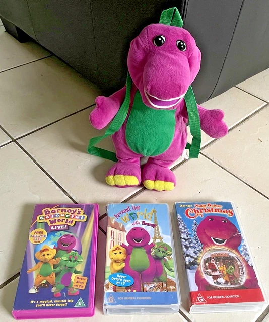 BARNEY PLUSH BACKPACK & VHS X3 Around The World, Barneys Night Before ...