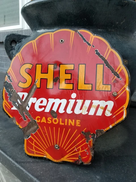 1930'S ORIGINAL SHELL GASOLINE PORCELAIN SIGN ...no reserve $212.50 ...