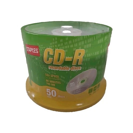 STAPLES BRAND BLANK CD-R Spindle 50 Pack Recordable Discs NEW Blank ...