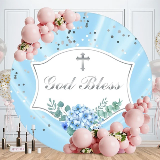 SLIVER GOD BLESS Round Blue Baby Shower Backdrop $36.09 - PicClick AU