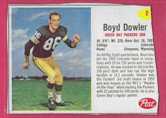1962 POST CÉRÉAL Football BOYD DOWLER #2 Green Bay Packers EUR 16,60 ...