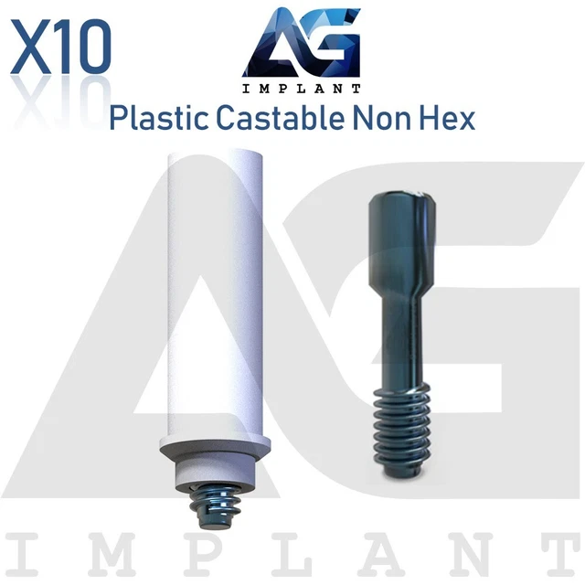 10 PLASTIC CASTABLE Prosthetic System Non Hex Hexagon 2.42mm With Screw ...