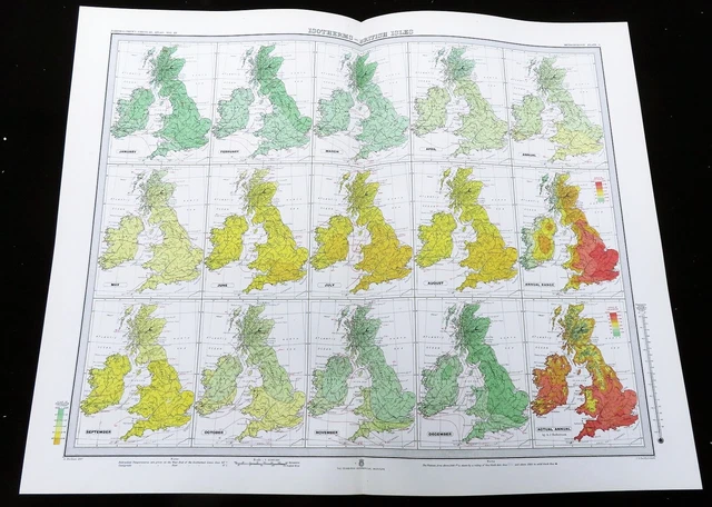 ANTIQUE WEATHER MAP of The British Isles Isotherms UK Climate ...