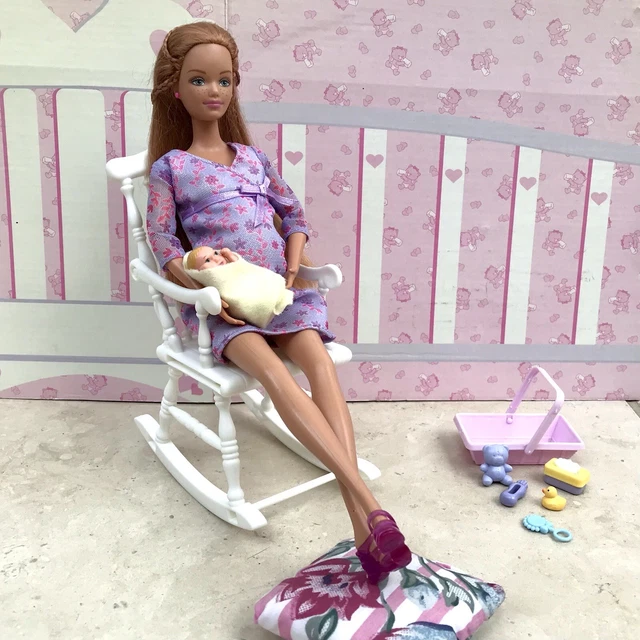 BARBIE MATTEL HAPPY Family Set Pregnant Midge, Baby, Bump, Chair ...