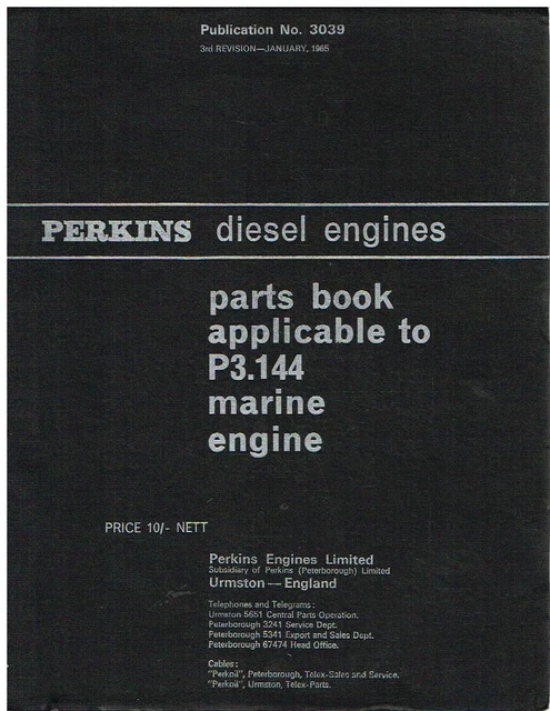 PERKINS P3.144 MARINE Diesel Engine Original 1965 Factory Parts ...
