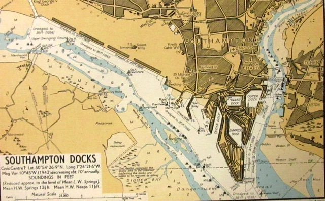 1943 WW2 D DAY Admiralty Map Chart SOUTHAMPTON DOCKS ref:75 EUR 16,81 ...