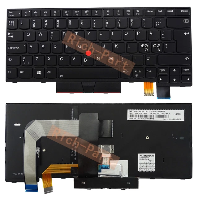 NORDIC BACKLIT W/TRACKPOINT Keyboard for Lenovo Thinkpad T470/T480/A475 ...