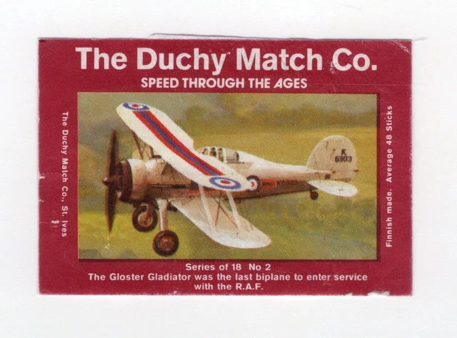 MATCHBOX LABEL SPEED through the Ages. Aviation RAF The Gloster ...