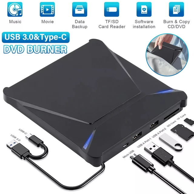 5IN1 EXTERNAL USB 3.0 DVD CD RW Writer Drive Burner Reader Player For ...