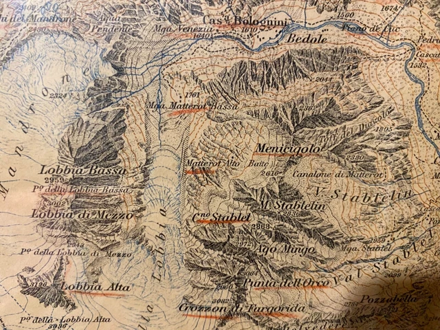 CARTA, MAPPA, CARTINA geografica ww1 austriaca Adamello Presenella ...