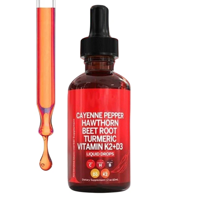 CAYENNE PEPPER HAWTHORN Beet Root Turmeric Vitamin K2+D3 Liquid Drops 60ML £6.83 - PicClick UK