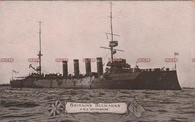 ROYAL NAVY POSTCARD. HMS "Devonshire" Armoured cruiser. WW1. 1910s £5. ...