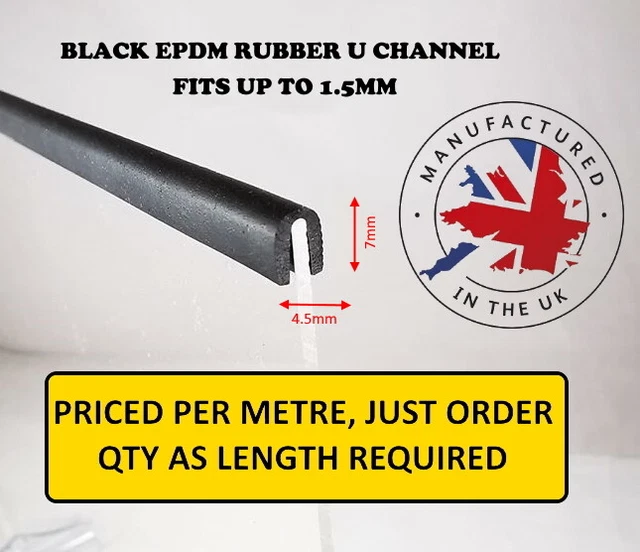 RUBBER U CHANNEL edge trim seal black 7 MM x 5 MM flexible £3.25 ...