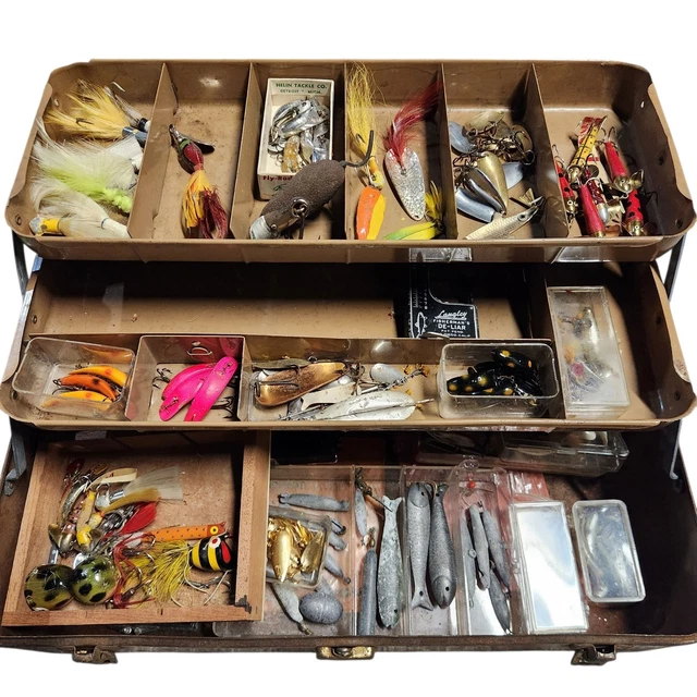 40S 50S MOHAWK Tackle Box w Pflueger Heddon Helin Paw Paw Bud Stewart ...