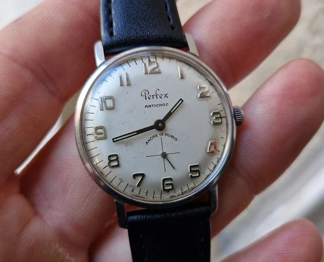 ANCIENNE MONTRE PERFEX Acier Mécanique Fe 233 Vintage Rare French Watch ...