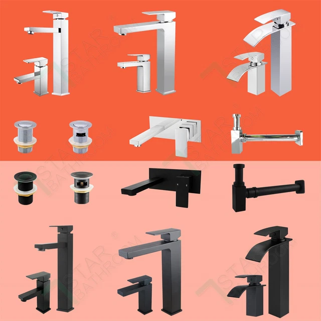 VANITY BASIN SINK Mixer Tap Square Brass Pop Up Waste Bottle Trap Bath ...