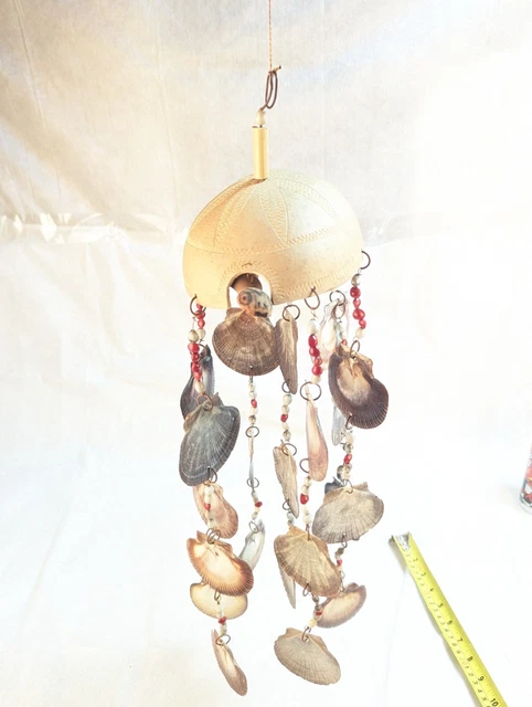 VINTAGE COCONUT SHELL Clamshell Wind Chime Wall Beach Sea Decor Hangs ...