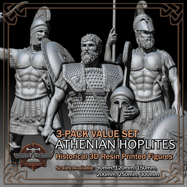 GREEK ATHENIAN HOPLITE 3-Pack - 3D Printed Model Figure - Scale 90mm to ...