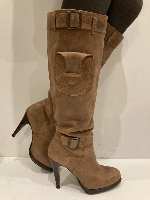 FAITH LIGHT BROWN/TAN Leather Knee High Stiletto Heel Boots UK5 £15.00 ...