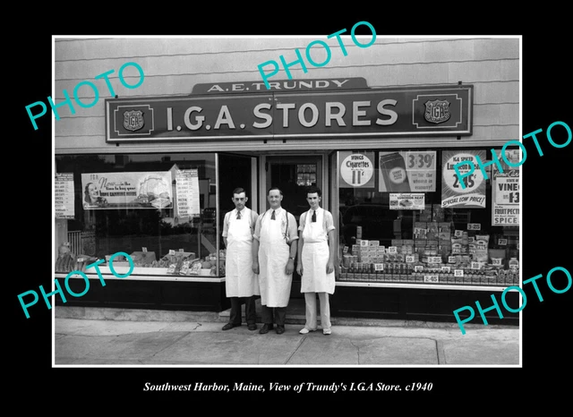 OLD LARGE HISTORIC PHOTO SOUTHWEST HARBOR MAINE THE TRUNDY IGA STORE ...