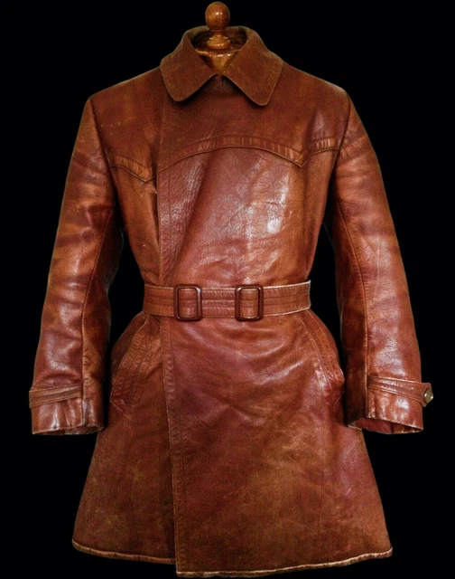 30S WW1 WW2 GERMAN LUFTWAFFE Leather Officers Trench Dispatch Tanker ...