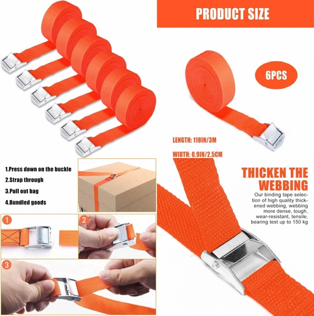 VEGENA - CINGHIE di fissaggio con serraggio, 3 m, 6 pezzi, 3m lang ...