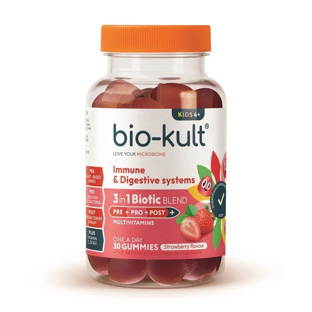 BIO-KULT 3-IN-1 BIOTIC Blend Gummies for Kids. Strawberry Flavour. 30 £ ...