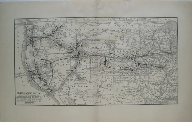 ORIGINAL 1922 SYSTEM Map UNION PACIFIC RAILROAD Connections Steamship ...